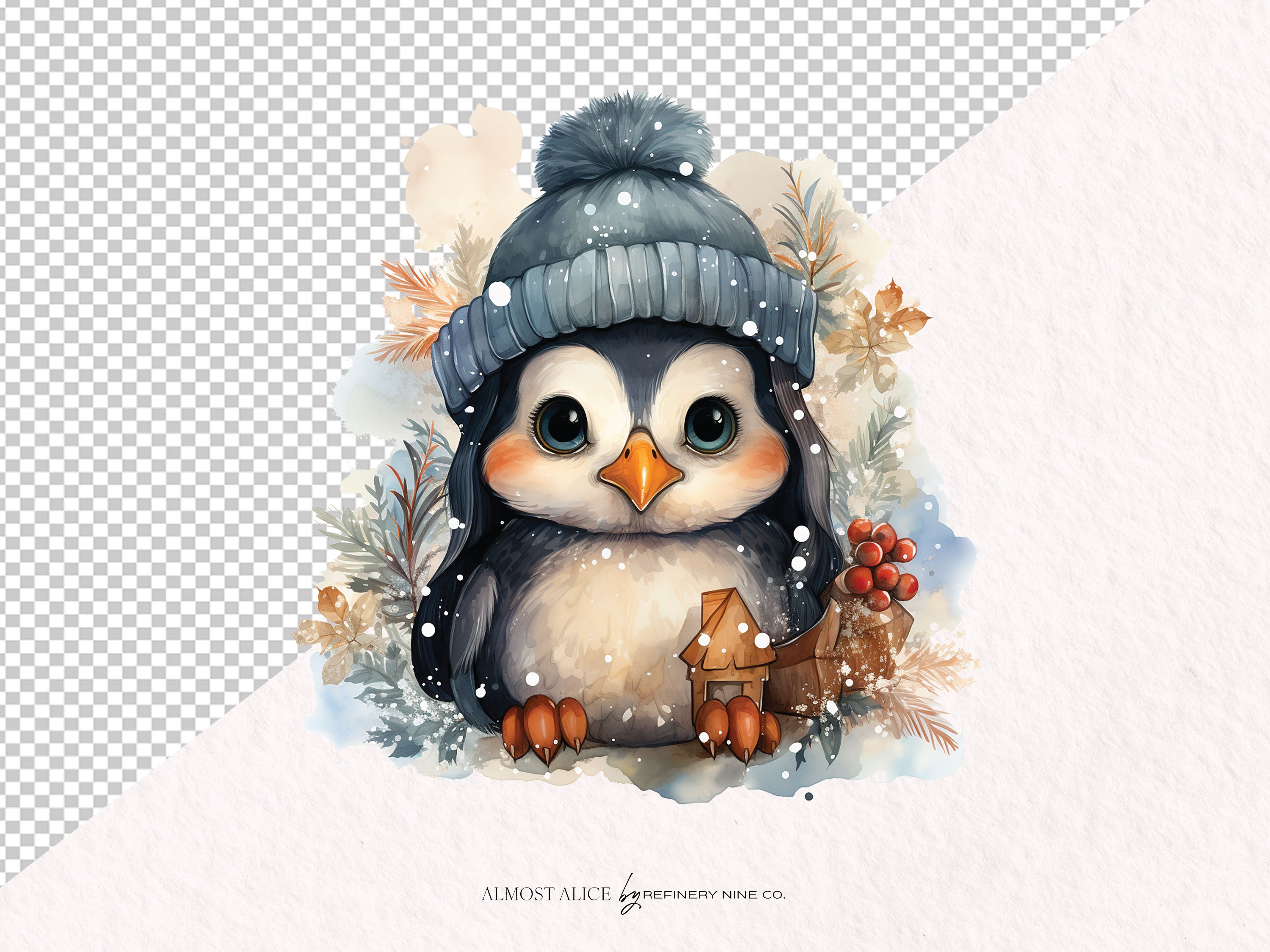 Snow Penguins Watercolor Clipart Christmas Winter Solstice - Etsy