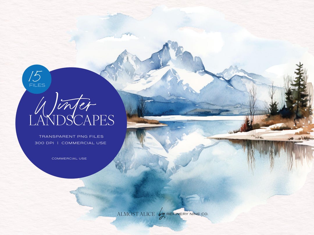 Winter Landscape Watercolor Clipart, Watercolor Landscapes - Landscapes ...
