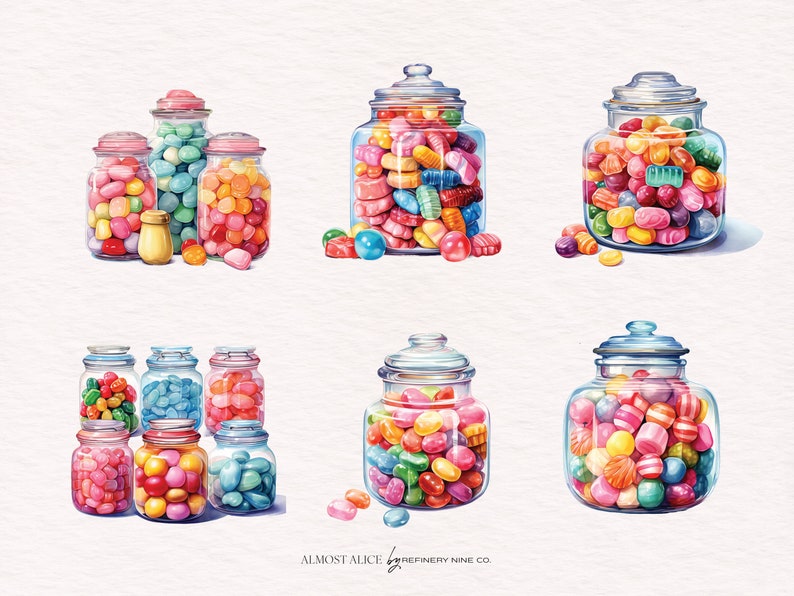 Rainbow Watercolor Candy Jars Clipart, Candy, Stationary, Scrapbooking ...