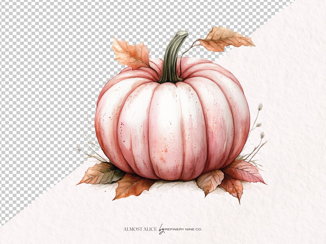 Pink Pastel Pumpkins Watercolor Clipart: Autumn PNG Graphics (digital ...