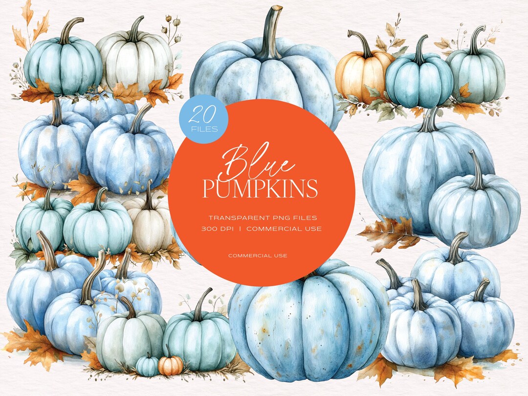 Blue Watercolor Pumpkins Clipart: Fall PNG Graphics (commercial Use) - Etsy