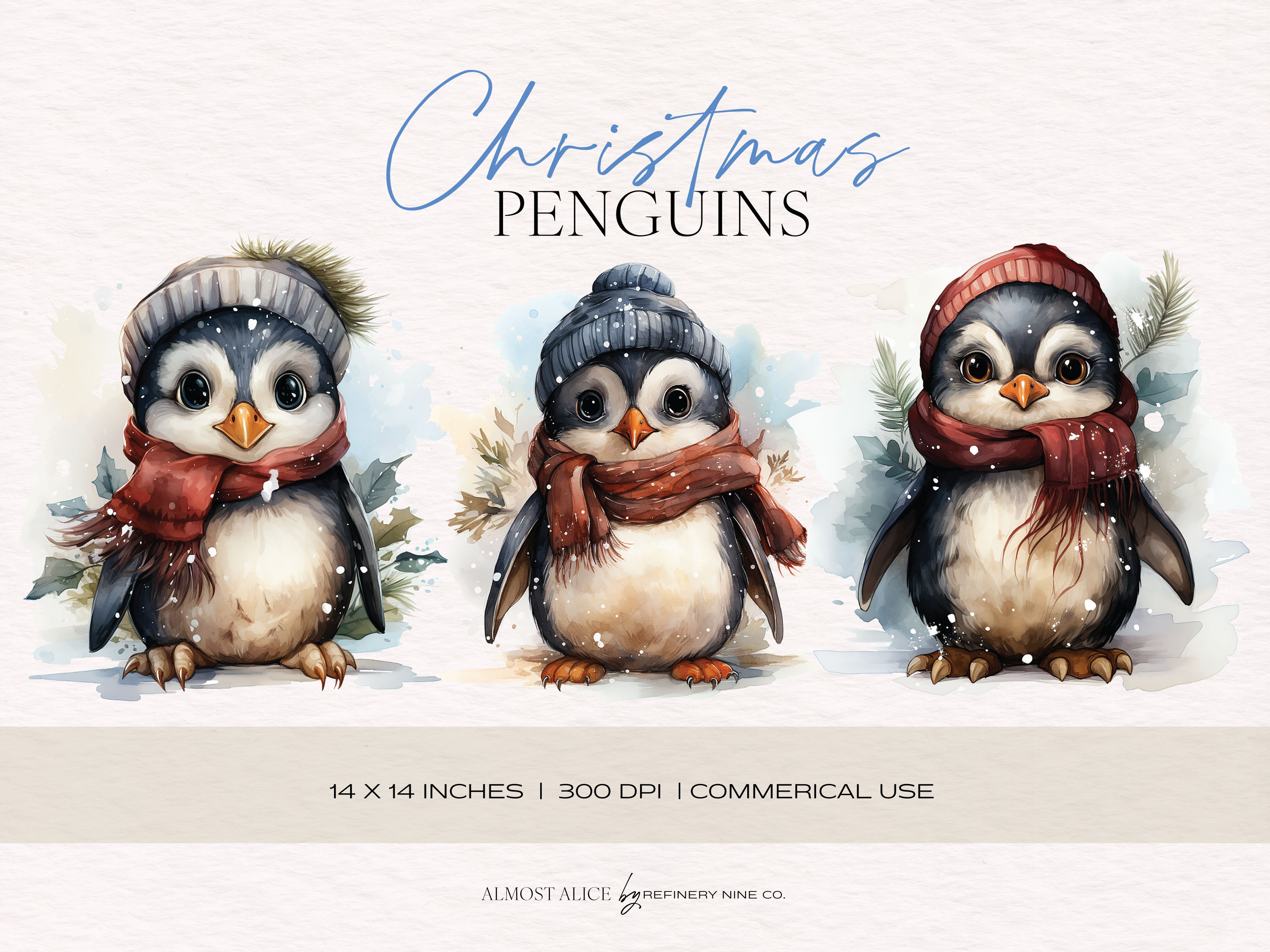 Snow Penguins Watercolor Clipart Christmas Winter Solstice - Etsy
