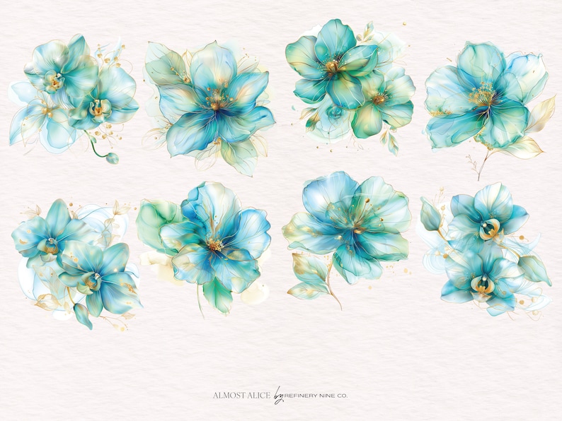 Blue Orchid Watercolor Clipart: Alcohol Ink PNG Set (commercial Use) - Etsy