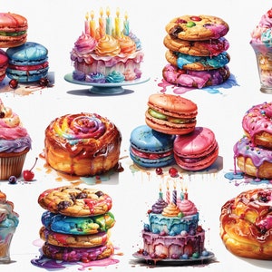 RAINBOW SWEETS Clipart - Food Clipart, Digital Watercolor Prints ...