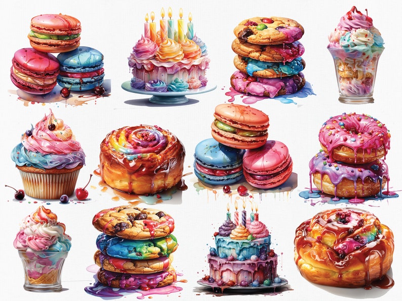 RAINBOW SWEETS Clipart - Food Clipart, Digital Watercolor Prints ...