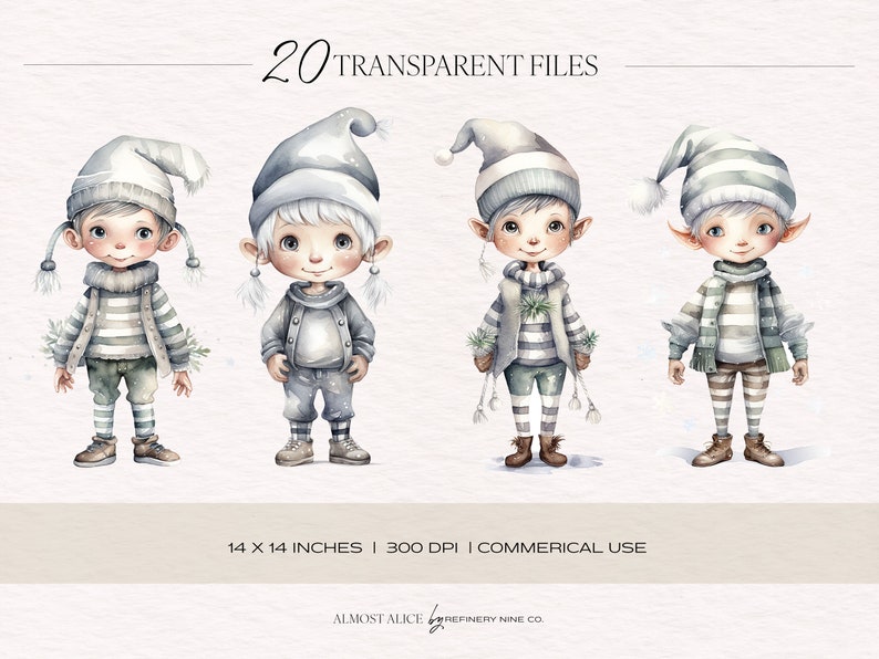 SILVER ELVES, Watercolor Clipart, Christmas, Cute, Winter Solstice ...
