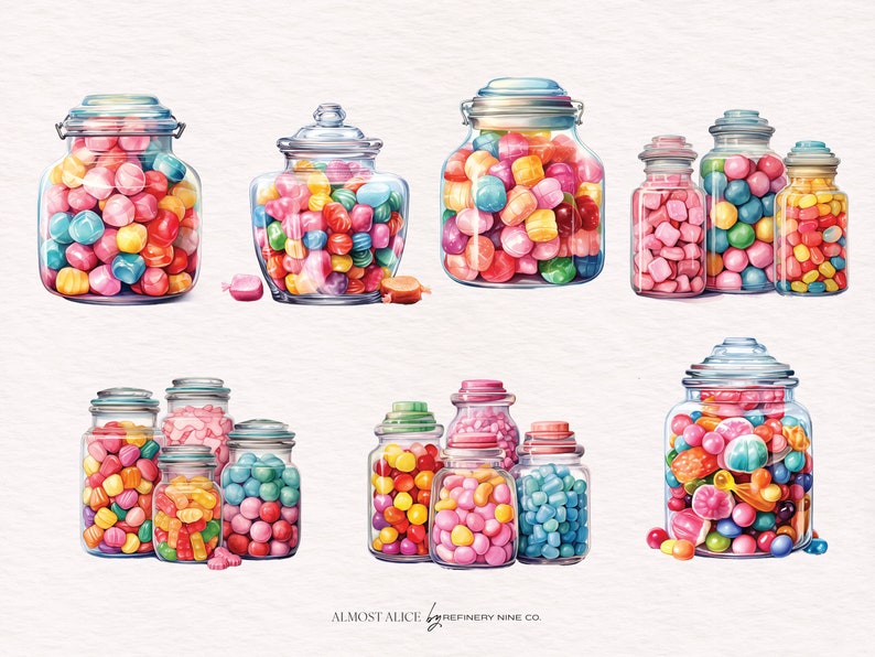Rainbow Watercolor Candy Jars Clipart, Candy, Stationary, Scrapbooking ...