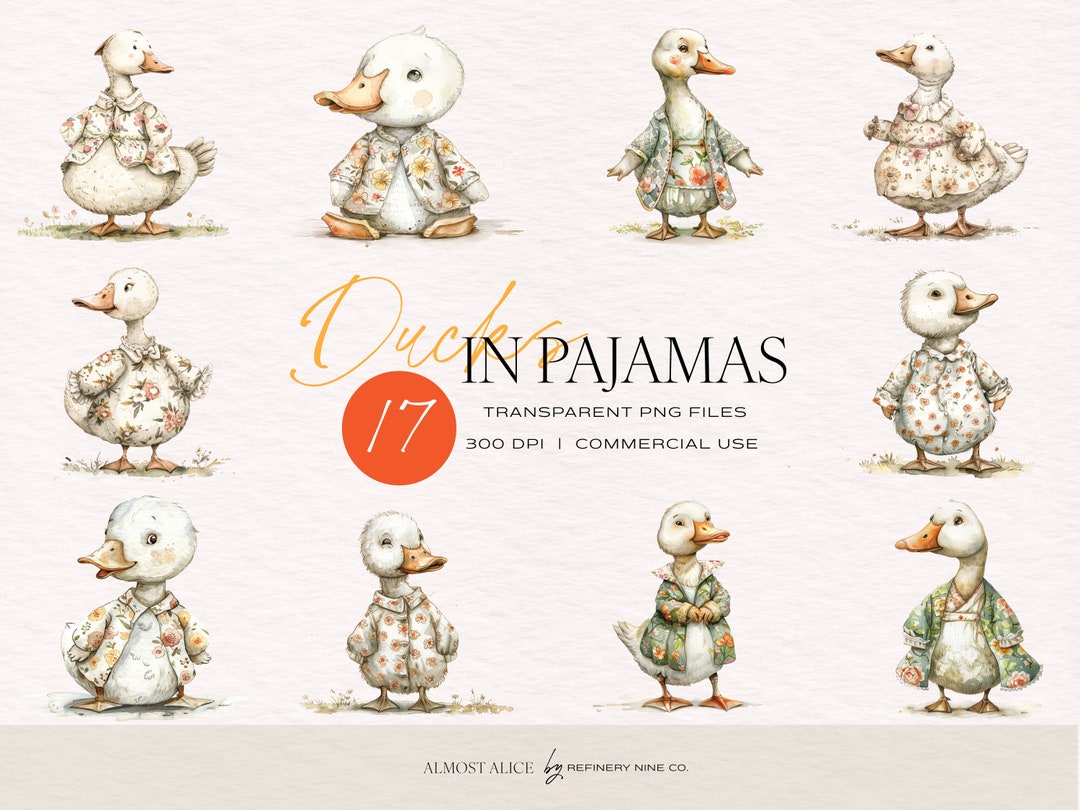 Ducks in Pajamas Watercolor Clipart: Nursery Art (PNG Digital Download ...
