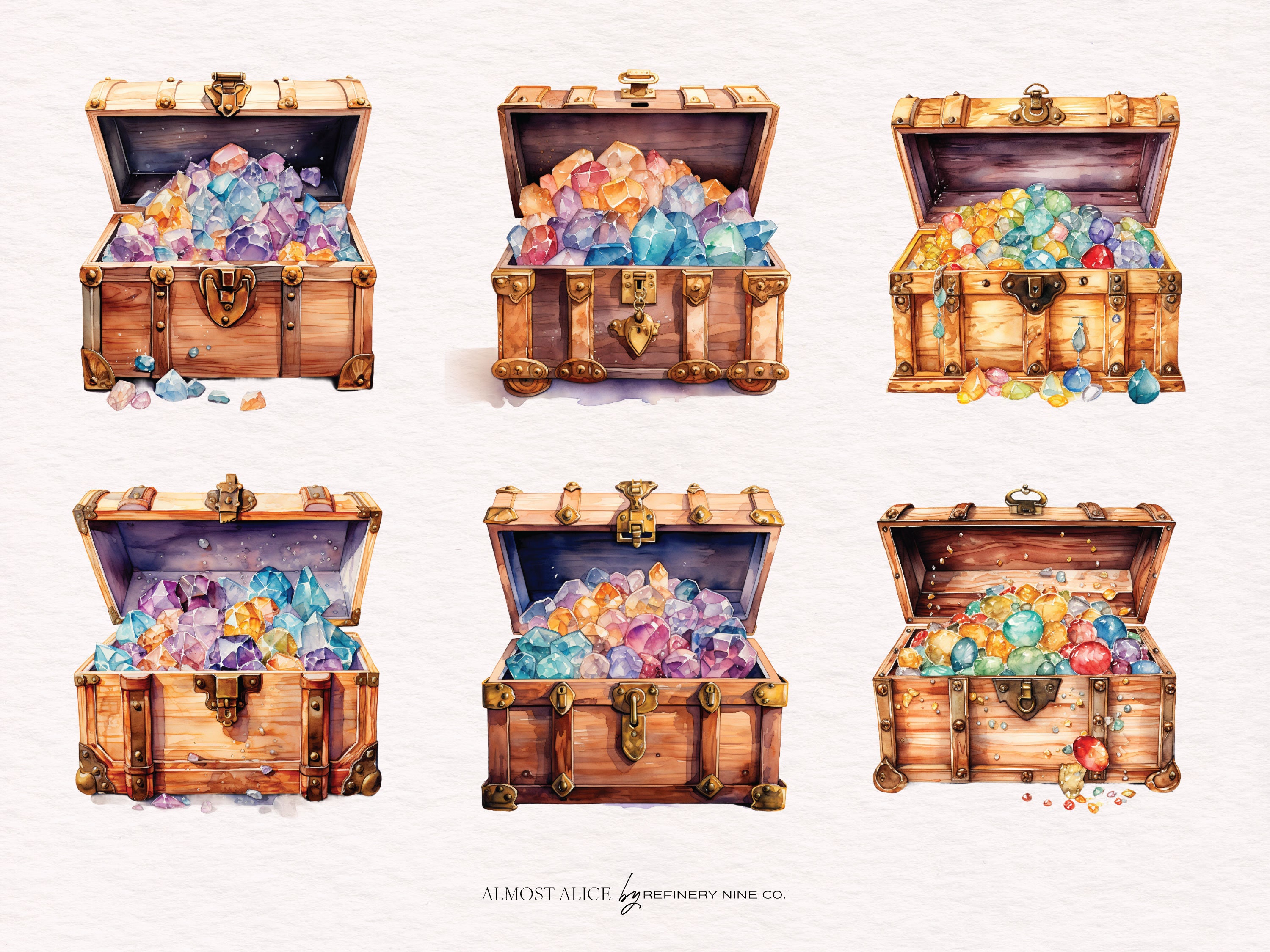 Treasure Chest, Watercolor Clipart, Gold, Jewels, Stickers, Nursery ...