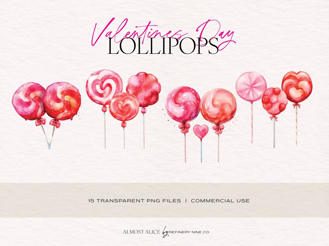 Lollipop Clipart, Valentine's Day Card, Candy Illustration, Cute ...