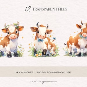 Watercolor Cows Clipart Pack, Pastel, Sweet, Clipart for Commercial Use ...