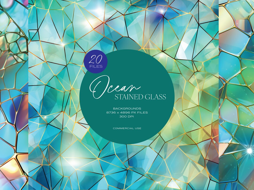 Stained Glass Texture Ocean Blue Pack - Watercolor & Holographic High ...
