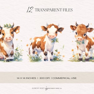 Watercolor Cows Clipart Pack, Pastel, Sweet, Clipart for Commercial Use ...
