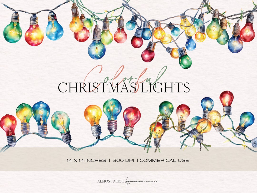 Colorful Christmas Lights, Watercolor Clipart, Christmas, Scrapbooking ...
