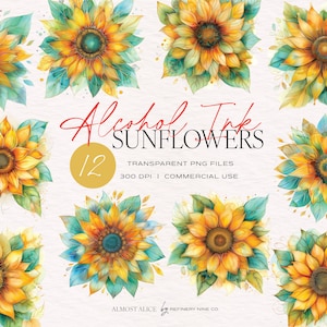 Alcohol Ink Sunflower Clipart, Watercolor, Whimsical, Floral ...