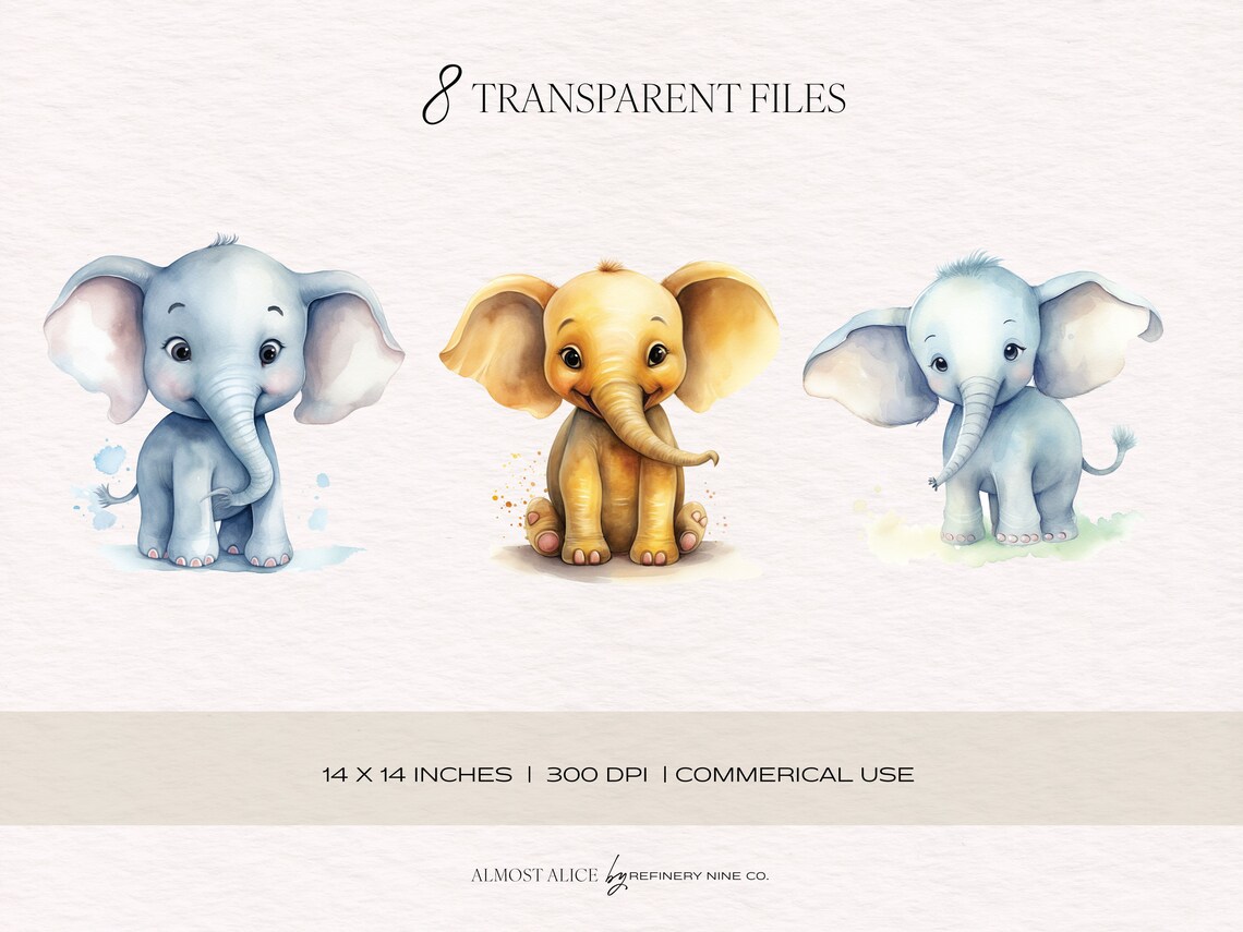 Happy Elephants, Watercolor Clipart, Safari Animals, Pastel, Stickers ...