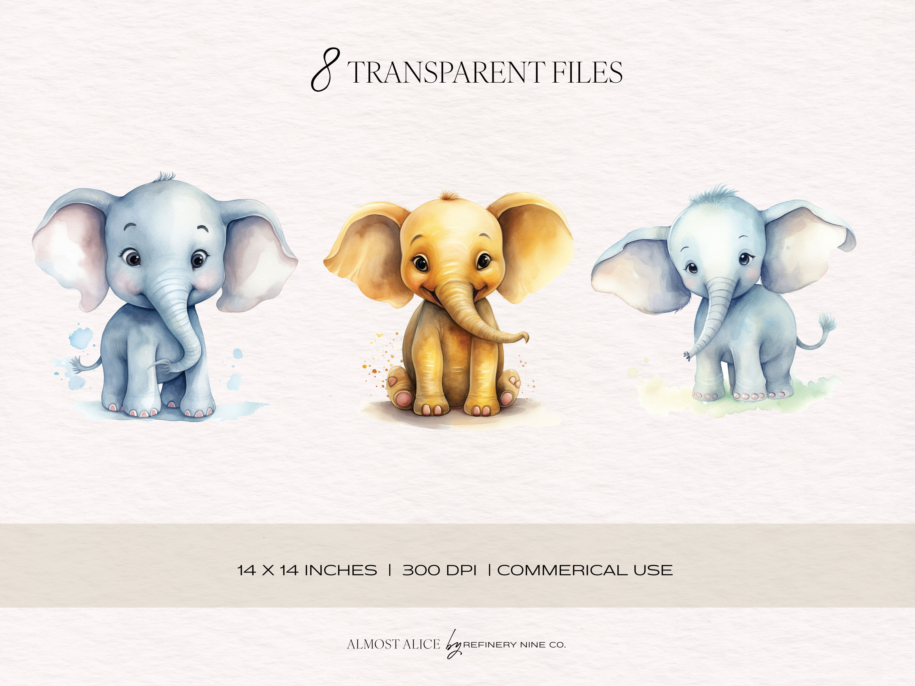 Happy Elephants, Watercolor Clipart, Safari Animals, Pastel, Stickers ...