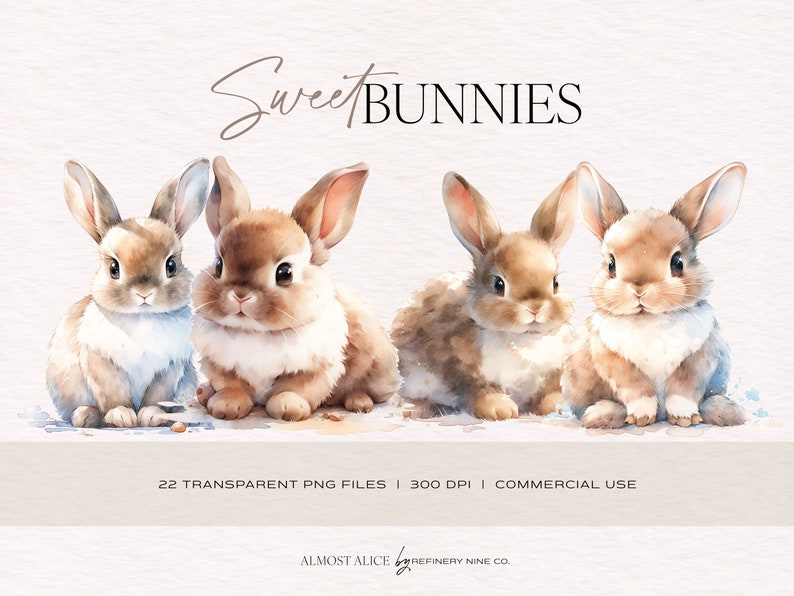 Cute Bunnies, Clipart Pack, Clipart for Commercial Use, Transparent ...