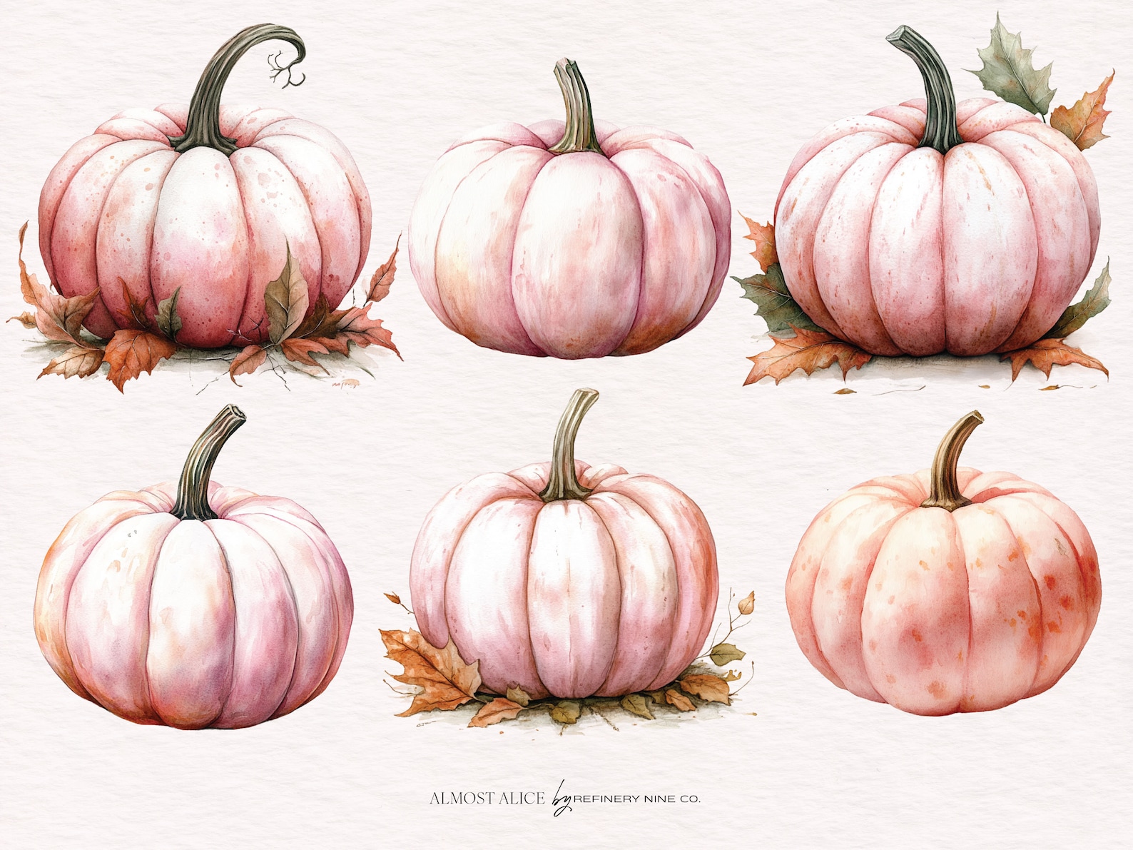 Pink Pastel Pumpkins Watercolor Clipart: Autumn PNG Graphics (digital ...