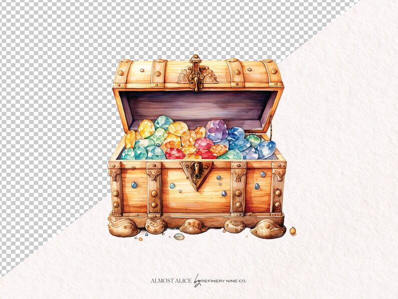 Treasure Chest, Watercolor Clipart, Gold, Jewels, Stickers, Nursery ...
