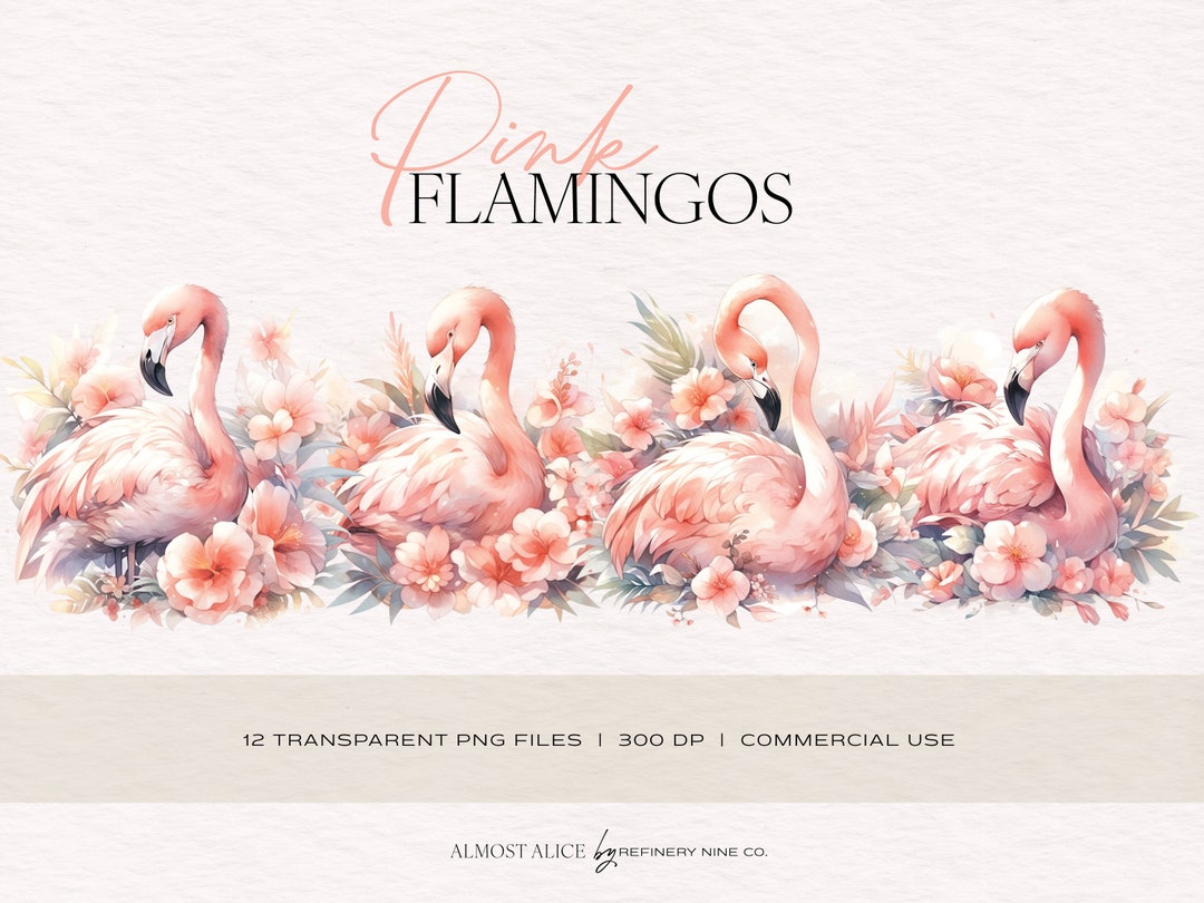 Pink Flamingos Clipart, Watercolor, Stationary, Scrapbooking ...