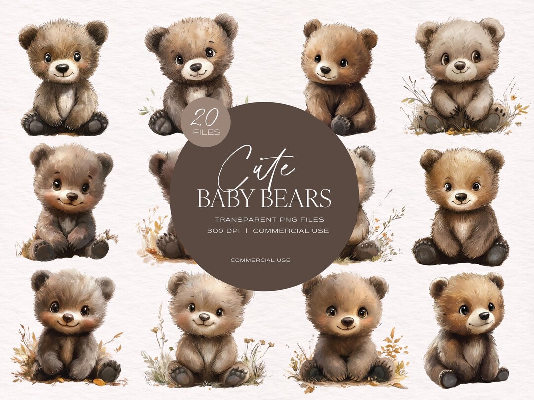 Cute Baby Bears Watercolor Clipart | Woodland Animals, Baby Bear PNG ...