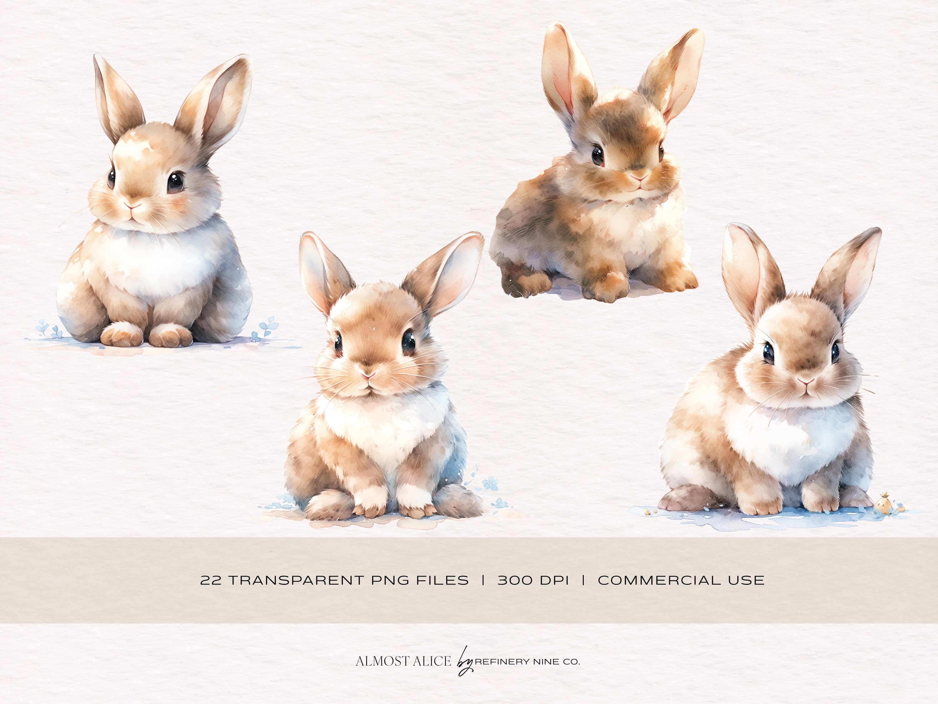 Cute Bunnies, Clipart Pack, Clipart for Commercial Use, Transparent ...