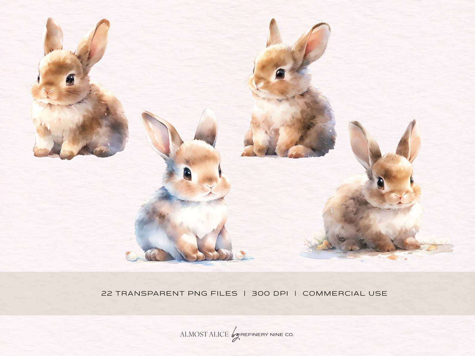 Cute Bunnies, Clipart Pack, Clipart for Commercial Use, Transparent ...