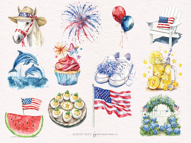 4th of July Watercolor Clipart Bundle: Patriotic Digital Art (digital ...