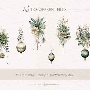 Dark Green Baubles, Watercolor Clipart, Christmas, Dark, Moody ...