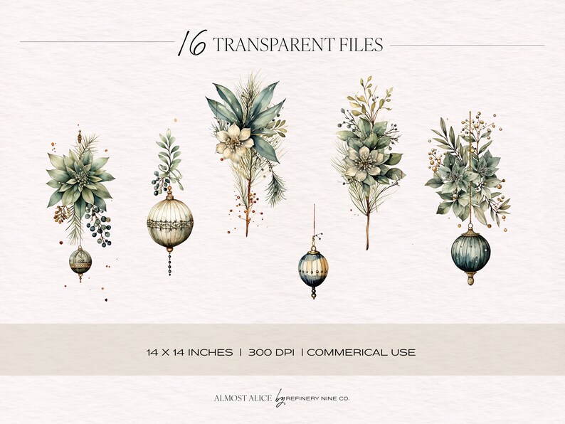 Dark Green Baubles, Watercolor Clipart, Christmas, Dark, Moody ...