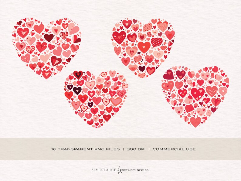 Valentine's Day Heart Clipart Bundle: Transparent PNG (commercial Use ...