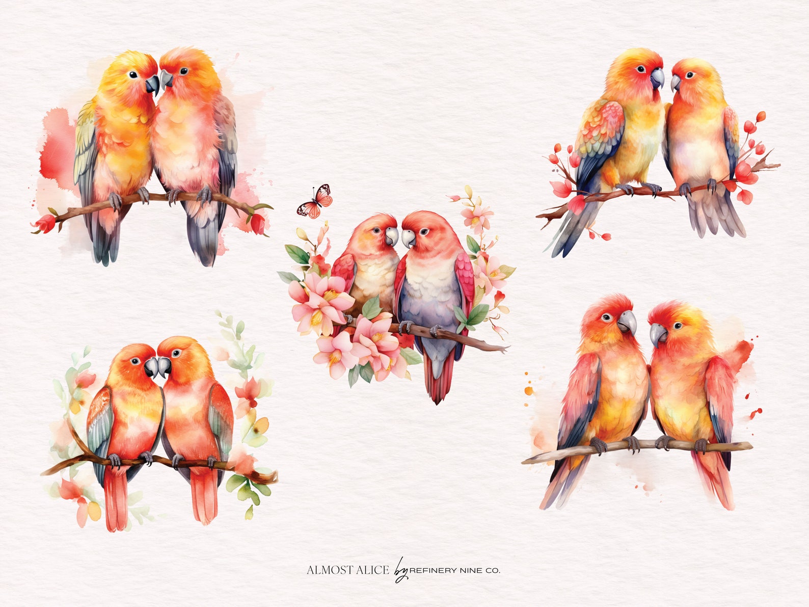 Love Birds Clipart Bundle, Bird Couple, Printable Watercolor Clipart ...