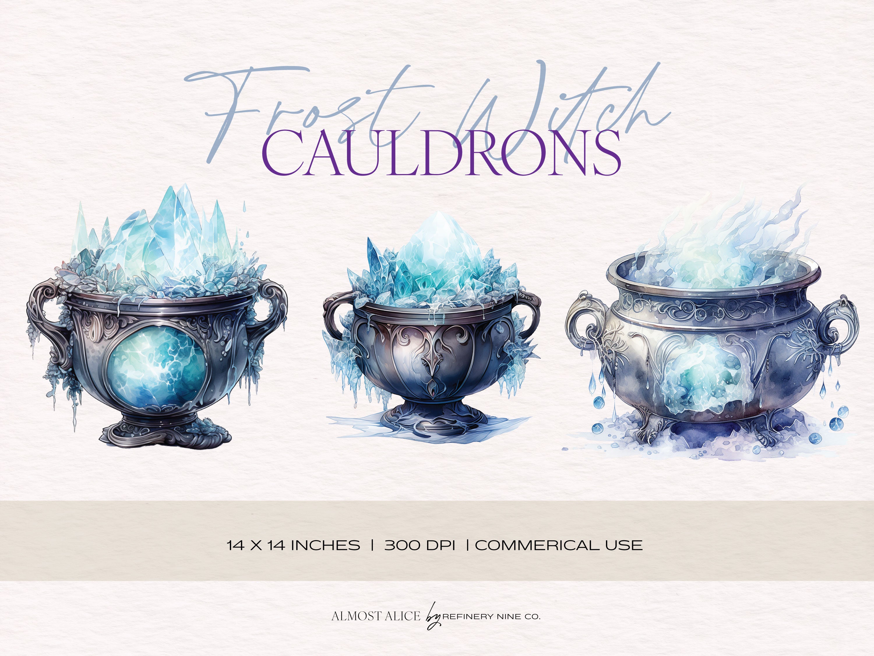 Frost Witch Cauldron, Watercolor Clipart, Transparent PNG, Fantasy ...