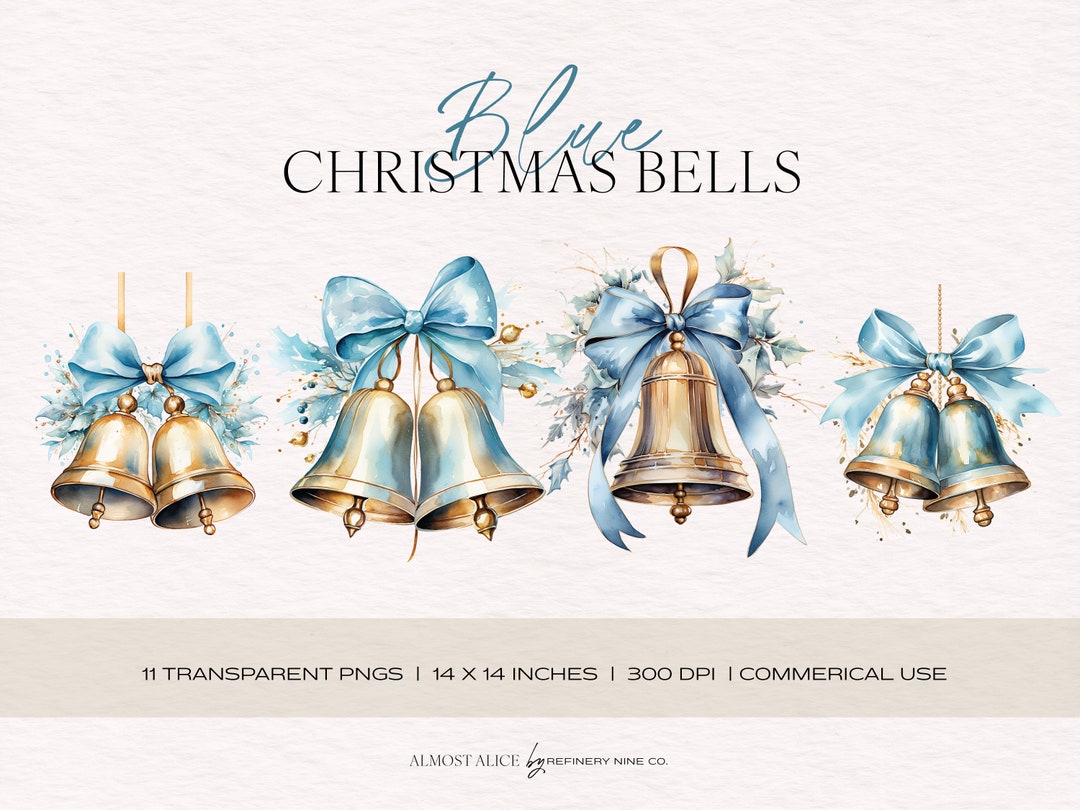 Blue Christmas Bells Watercolor Clipart (transparent PNG) - Etsy