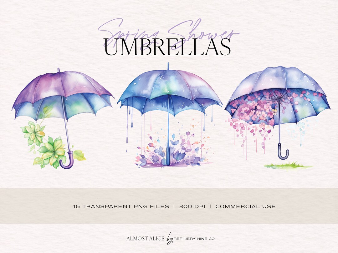 Watercolor Spring Umbrella Clipart: Transparent PNG (commercial Use) - Etsy