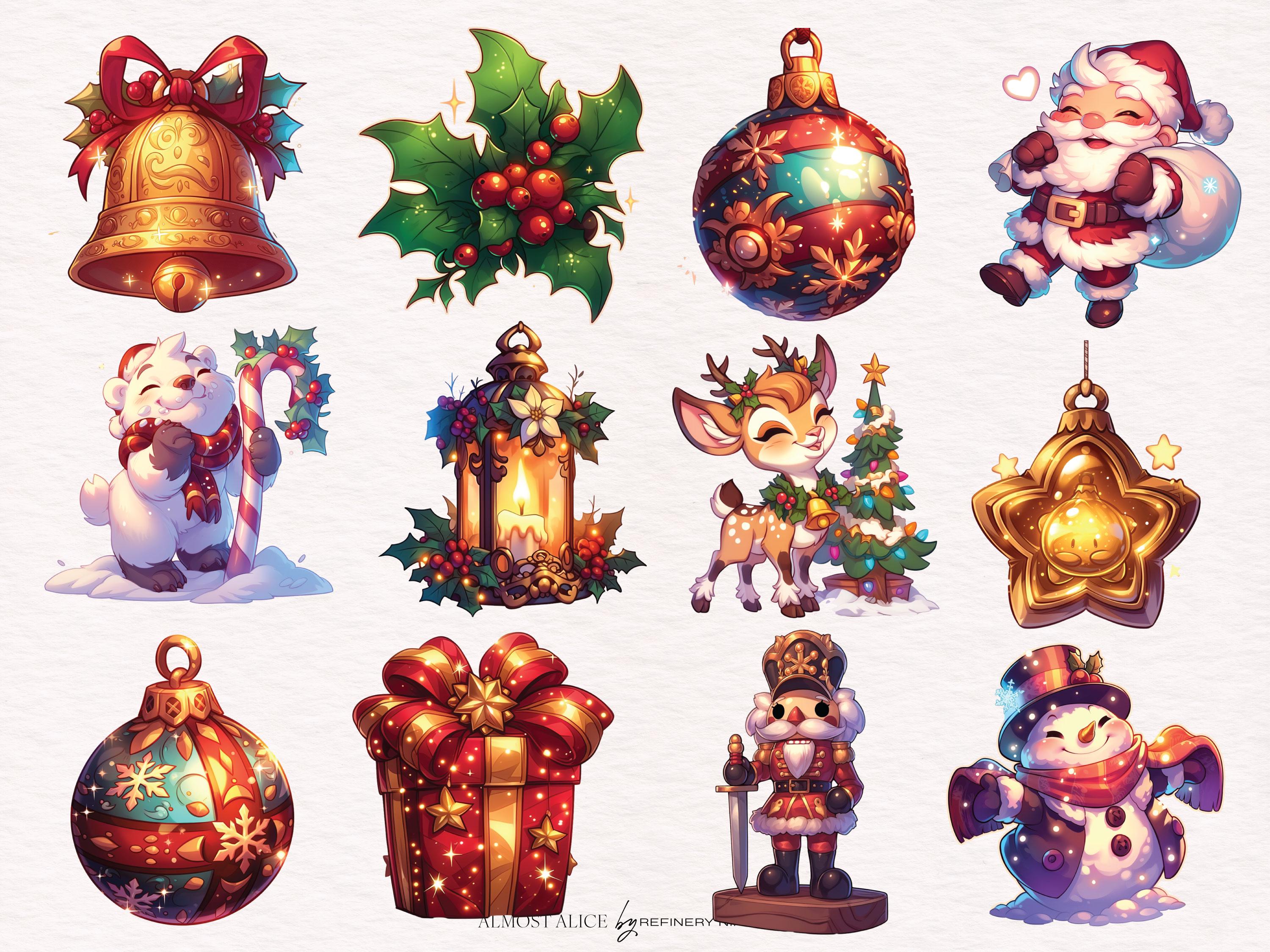 Chibi Christmas Clipart Mega Pack: Watercolor PNG Stickers (digital ...