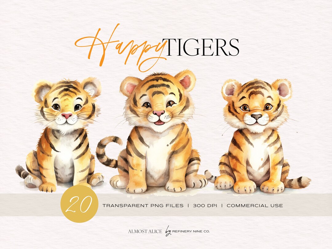 Happy Tigers, Watercolor Clipart, Safari Animals, Pastel, Stickers ...