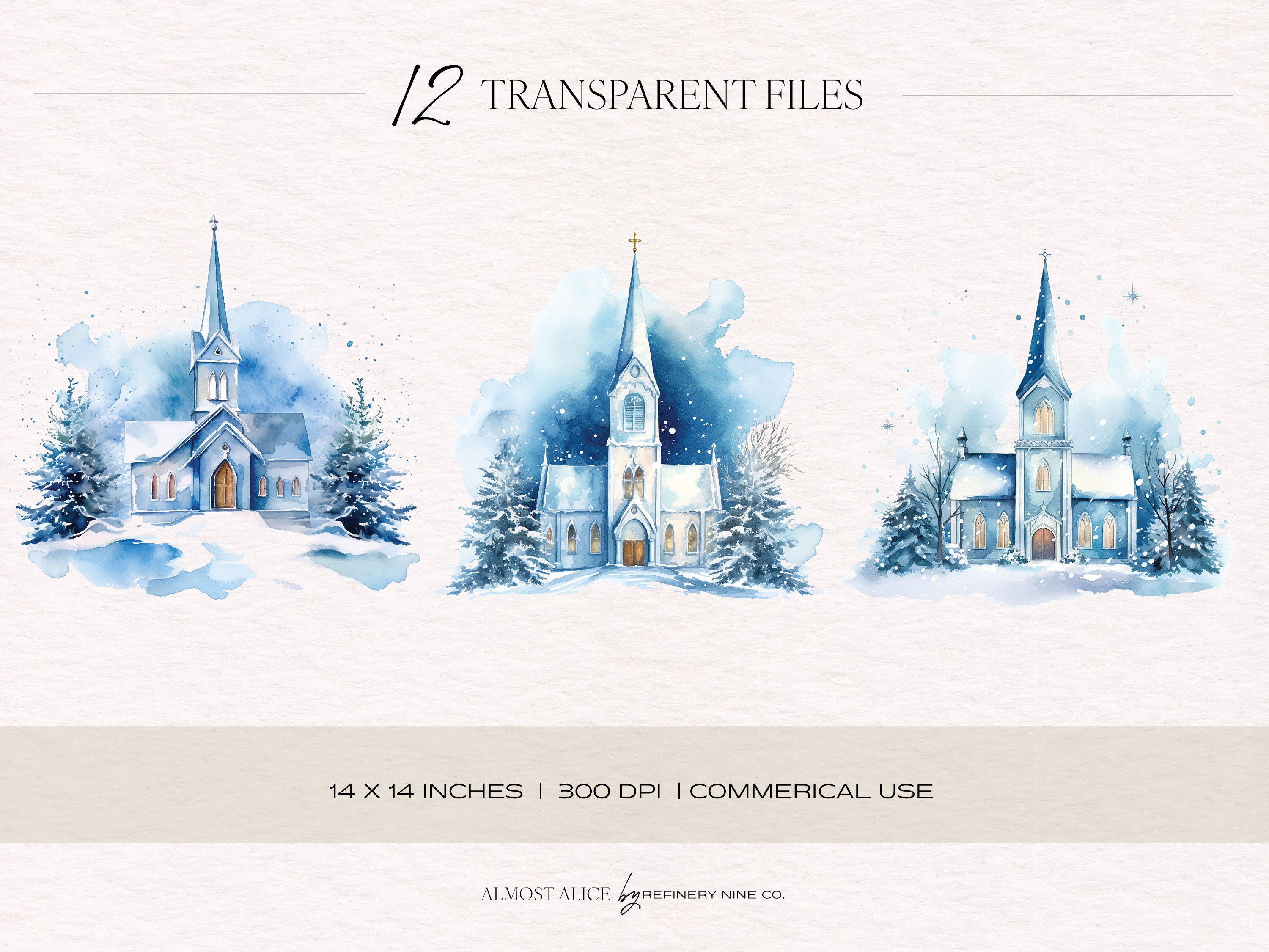 WINTERY CHURCHES, Watercolor Clipart, Christmas, Religious ...