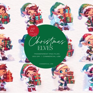 Watercolor Christmas Elves Clipart, Holiday PNG Stickers (commercial ...