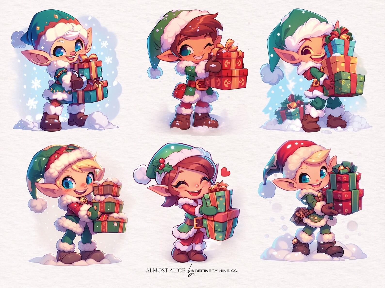 Watercolor Christmas ELVES Clipart, Cute, Stickers, Scrapbook, Junk ...