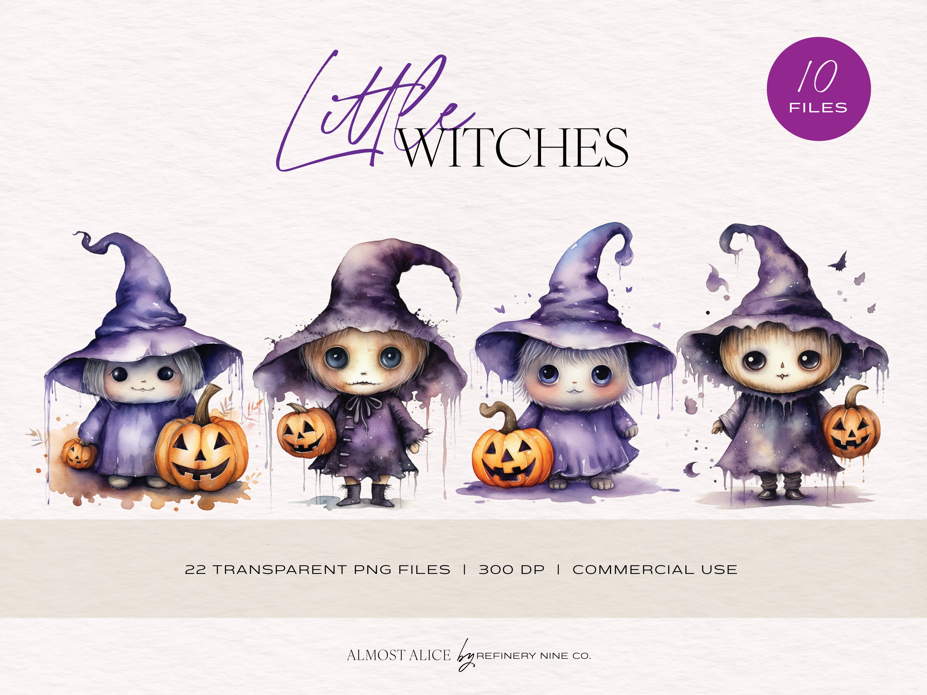 Little Witches Clipart - Mini Bundle, Halloween, Holiday, Magical, Cute ...