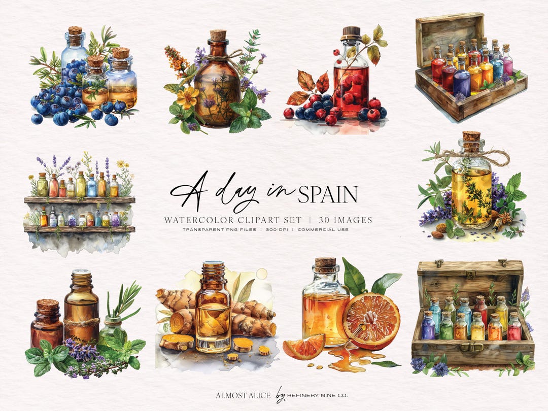 Essential Oils Watercolor Clipart: Aromatherapy Diffuser Images ...