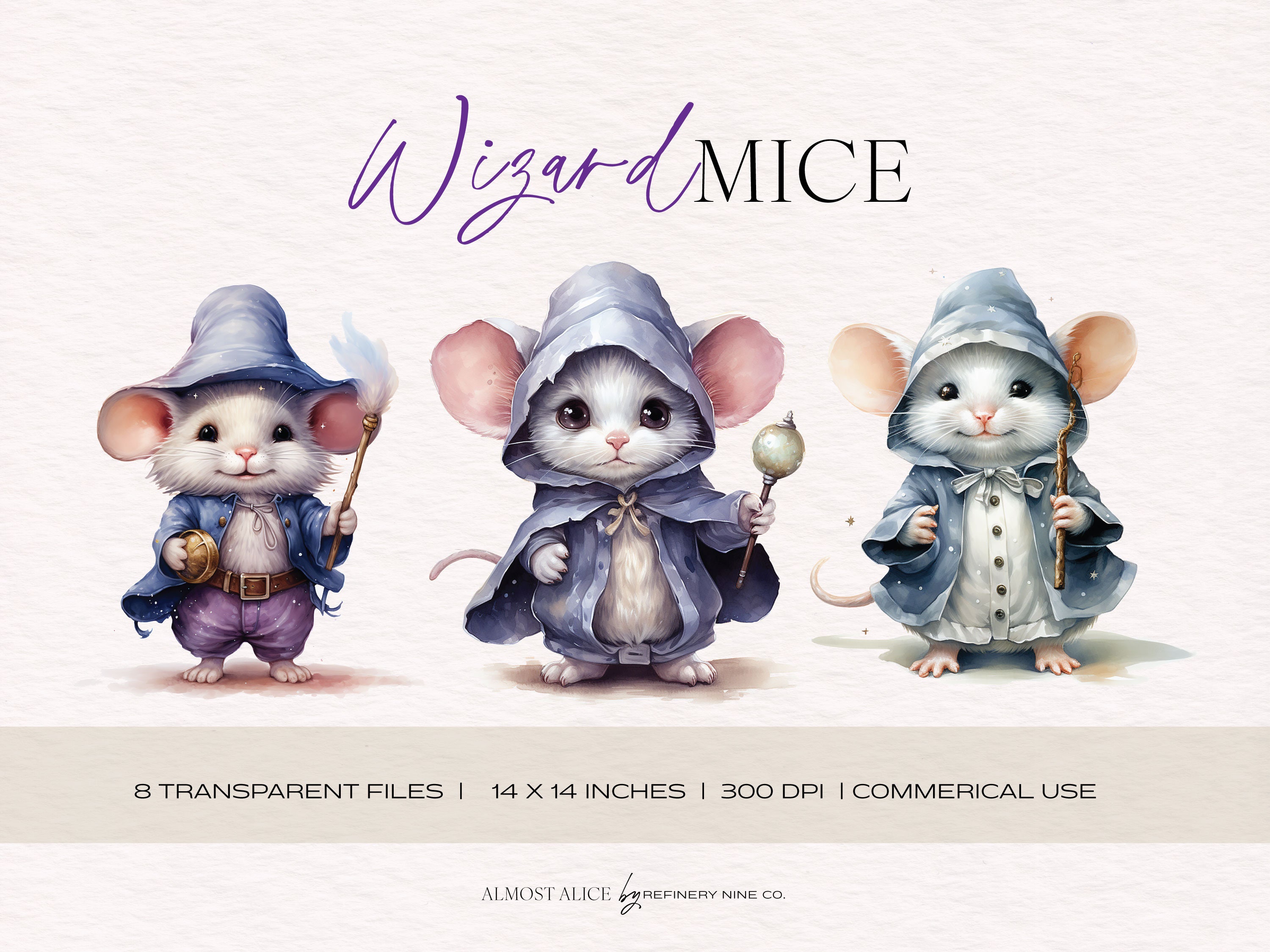Wizard Mice, Watercolor Clipart, Transparent PNG, Fantasy, Magical ...