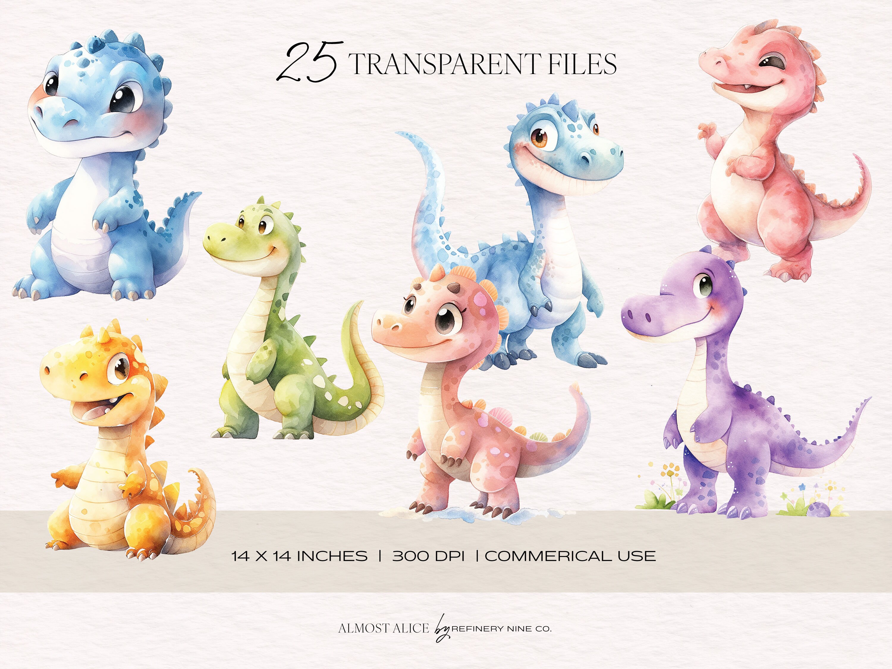 Watercolor Dinosaur Clipart Pack, Pastel, Clipart for Commercial Use ...
