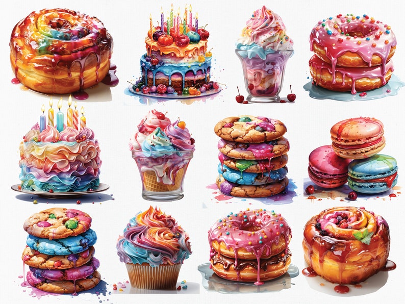RAINBOW SWEETS Clipart - Food Clipart, Digital Watercolor Prints ...