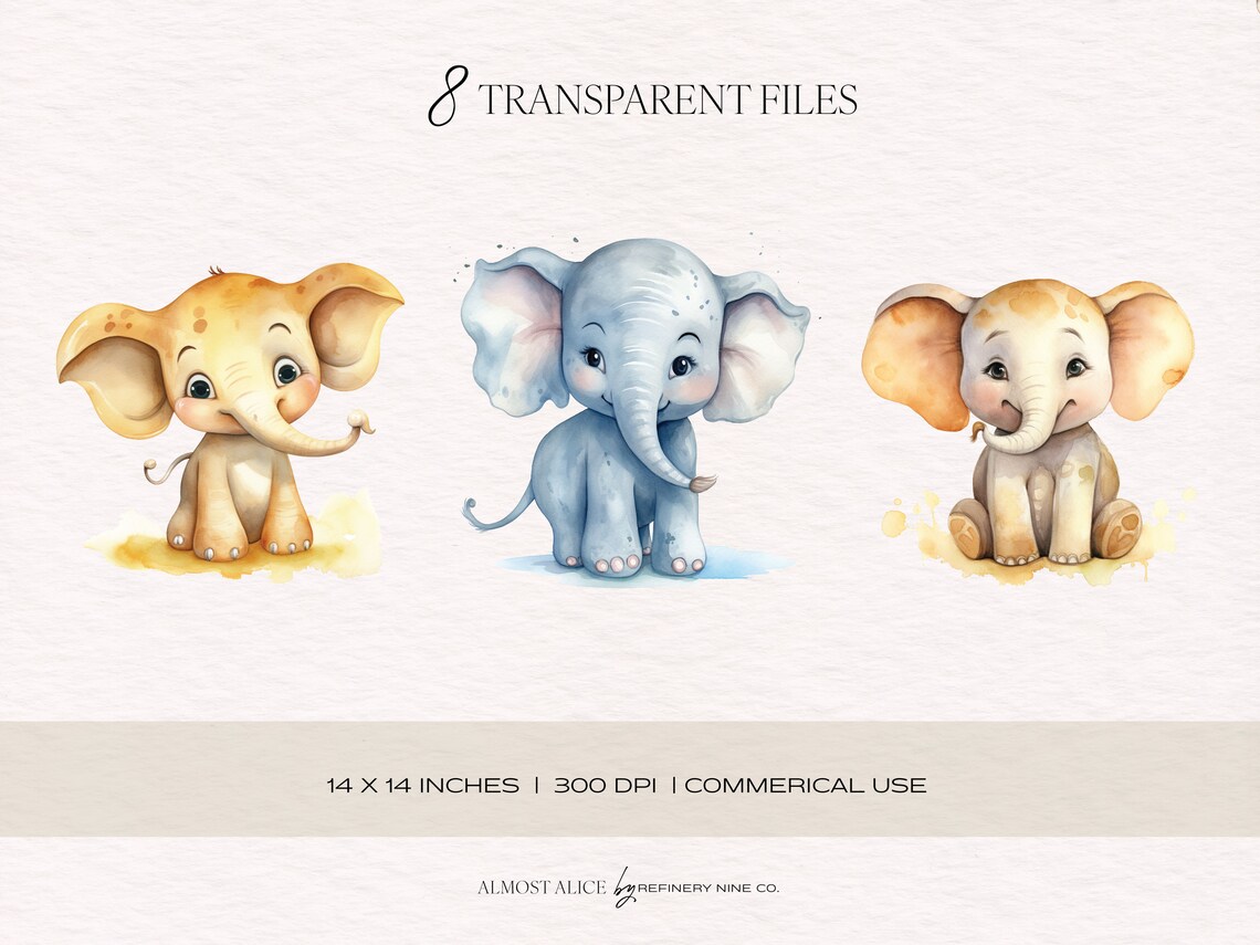 Happy Elephants, Watercolor Clipart, Safari Animals, Pastel, Stickers ...