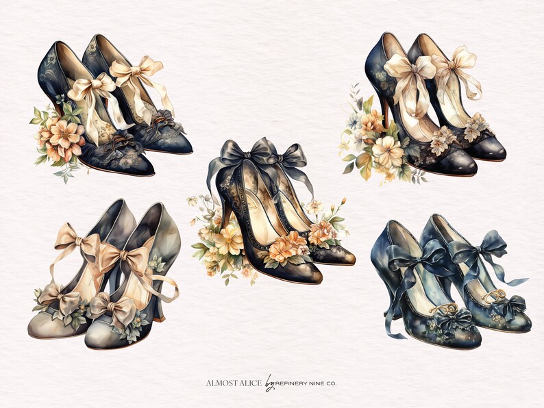 Vintage Heels Watercolor Clipart, Elegant Watercolor, Shoe ...