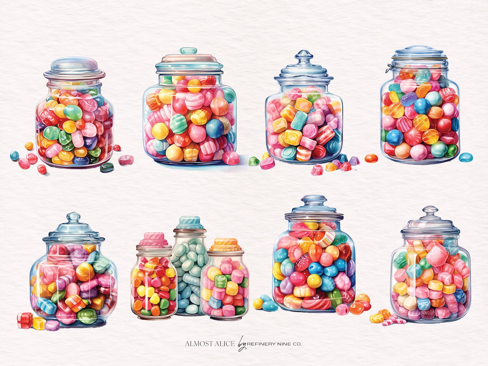 Rainbow Watercolor Candy Jars Clipart, Candy, Stationary, Scrapbooking ...
