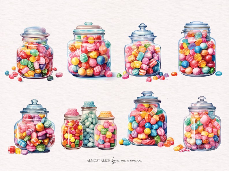 Rainbow Watercolor Candy Jars Clipart, Candy, Stationary, Scrapbooking ...
